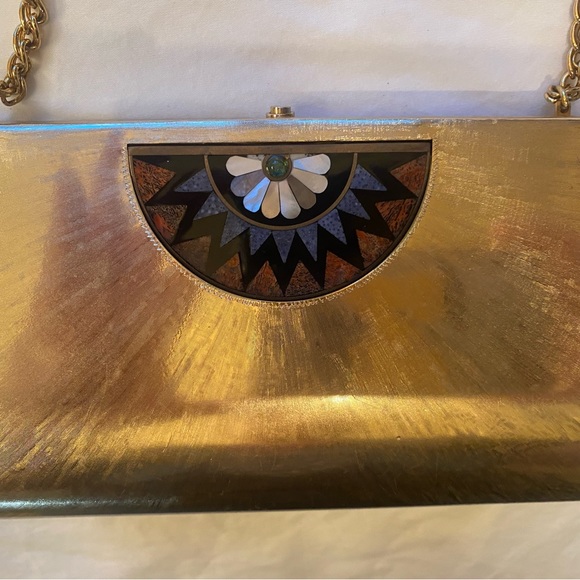 Rodo | Bags | Vintage Gold Metal Rodo Clutch With Chain Glam Luxury ...